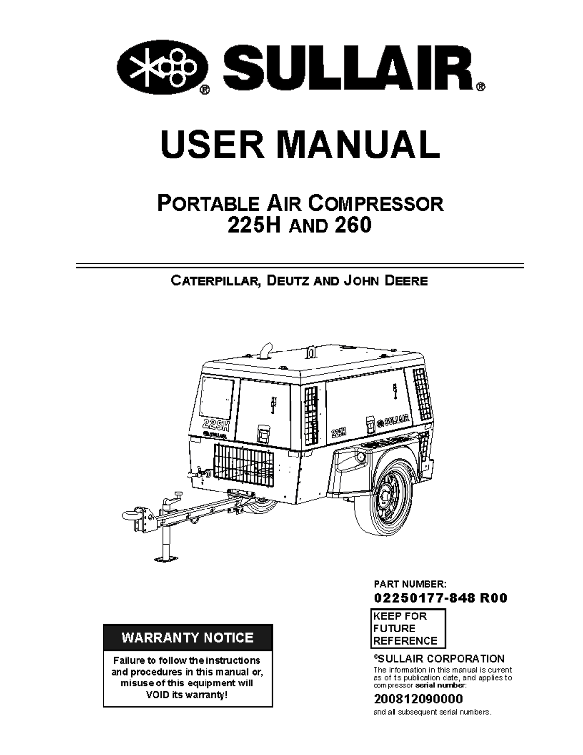 Sullair AC260D Portable Air Compressor User Manual R00 - Studocu