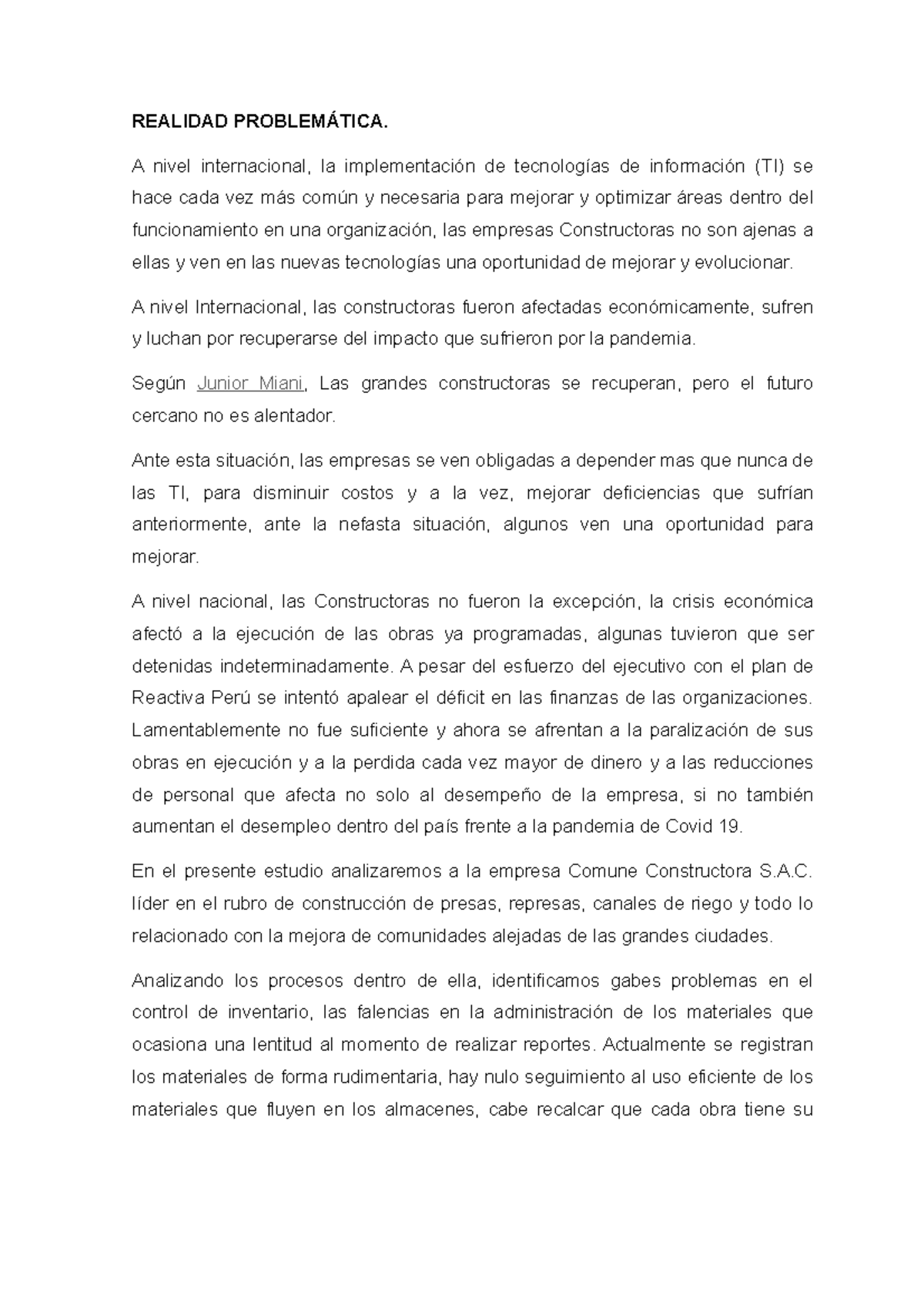 Análisis de la Realidad Problemática en el Sector Constructor (TI ...