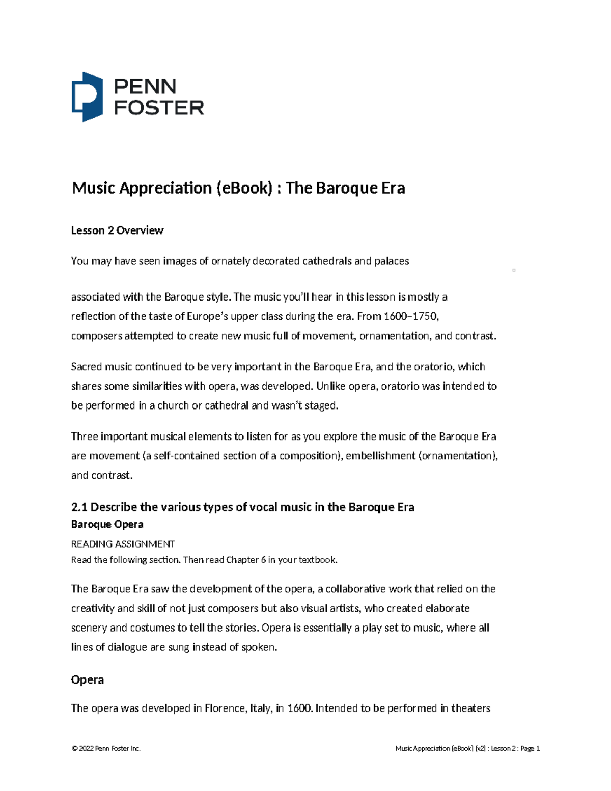 MUS LES2 - Baroque Era Music Appreciation: Lesson 2 Overview - Studocu
