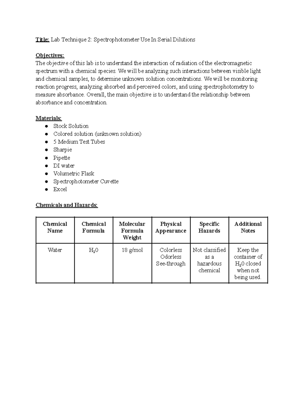 Spectrophotometer Use In Serial Dilutions - Title: Lab Technique 2 ...