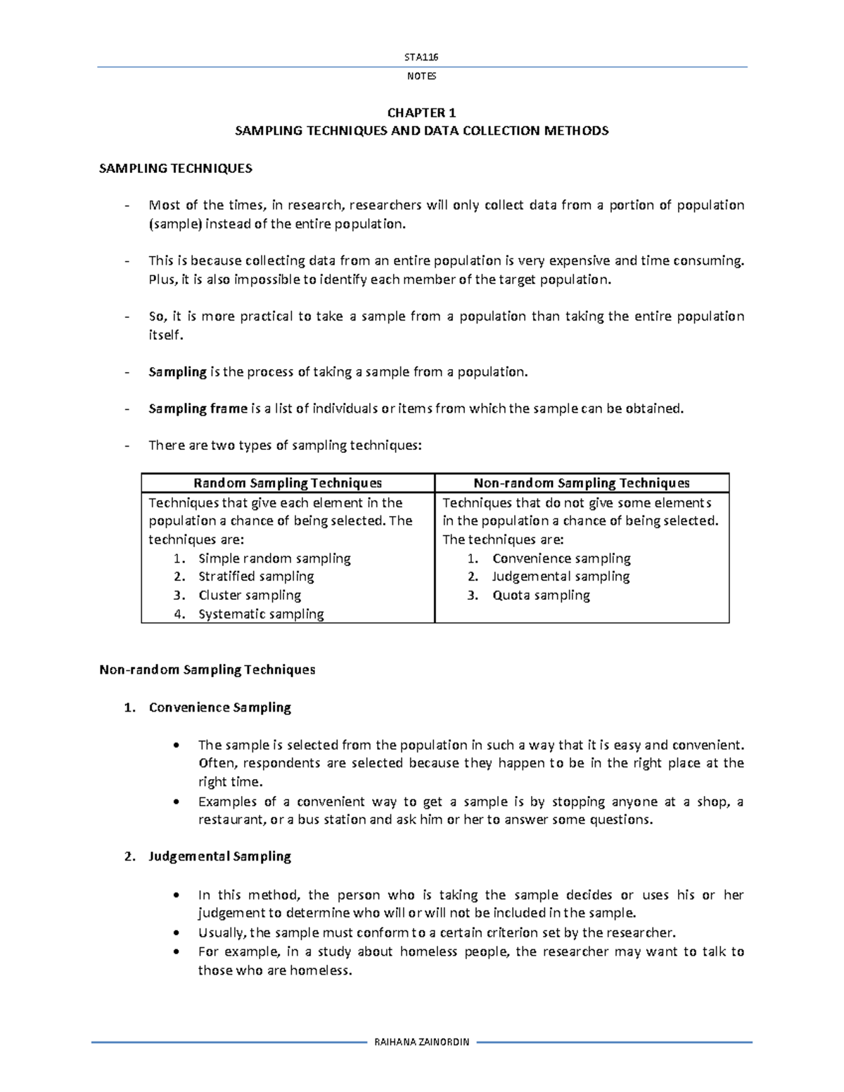 STA 101: Sampling Techniques & Data Collection Methods Notes - Studocu