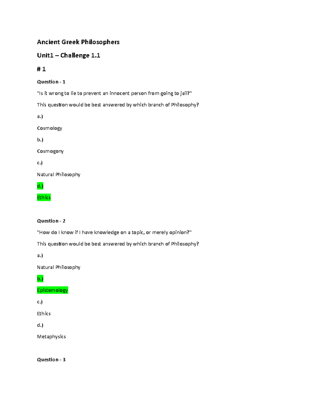 Ancient Greek Philosophers PHIL101 Unit 1 Challenge 1 Study Guide - Studocu