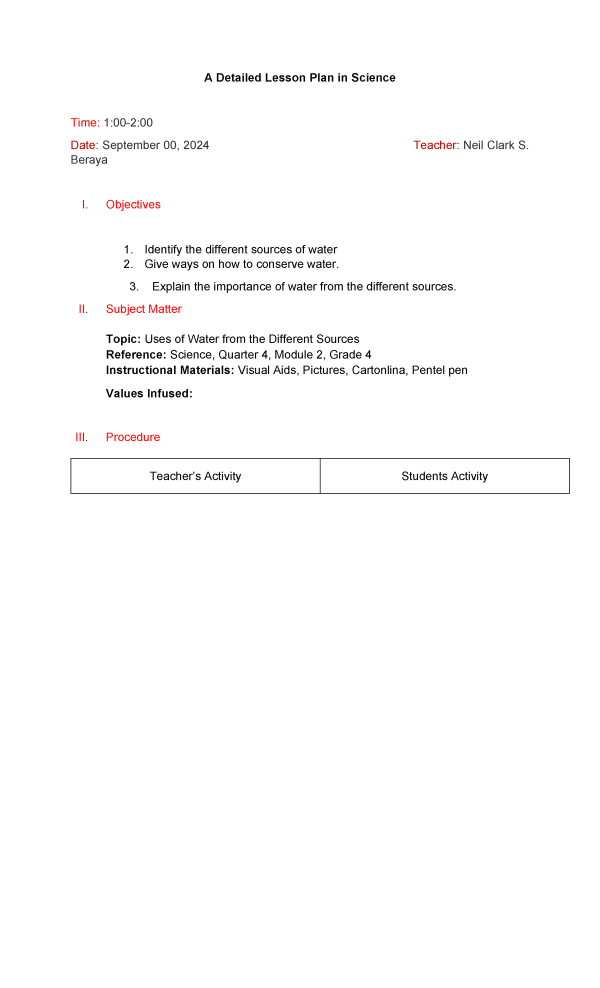 Grade 4 Science Lesson Plan: Water Sources & Conservation - Studocu