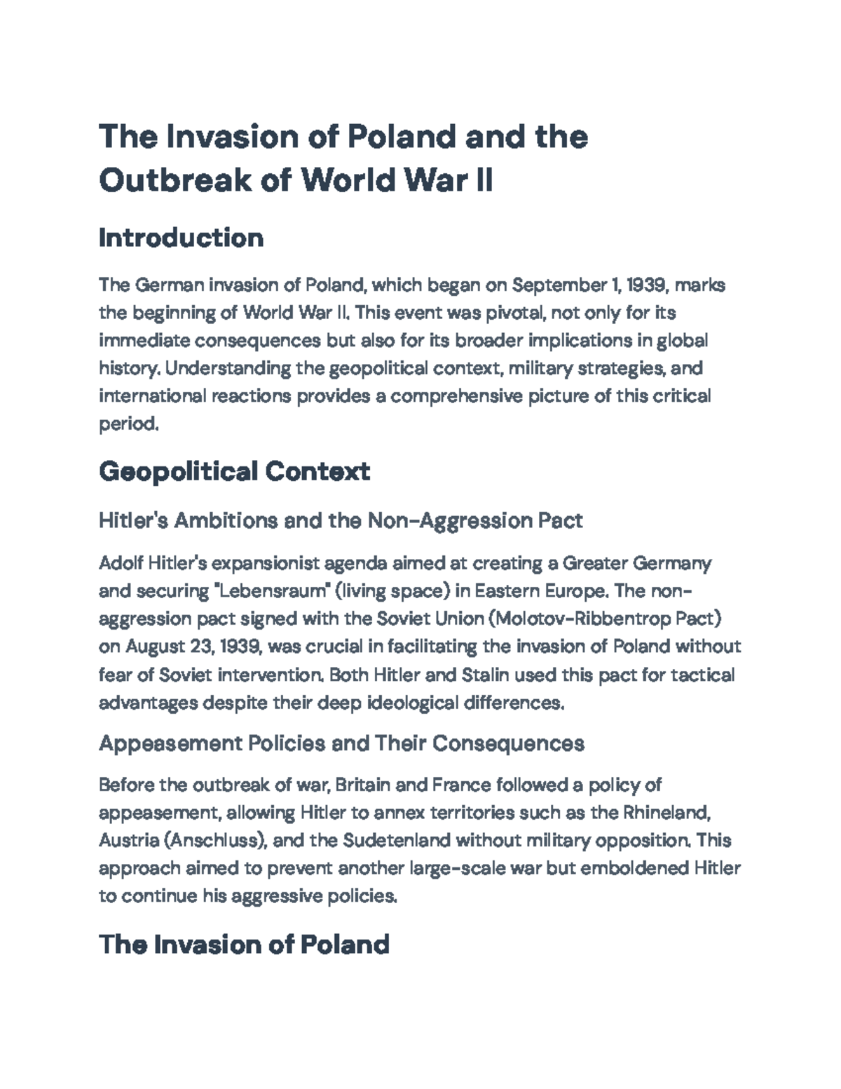 WWII History: The Invasion of Poland (Key Events & Impacts) - Studocu