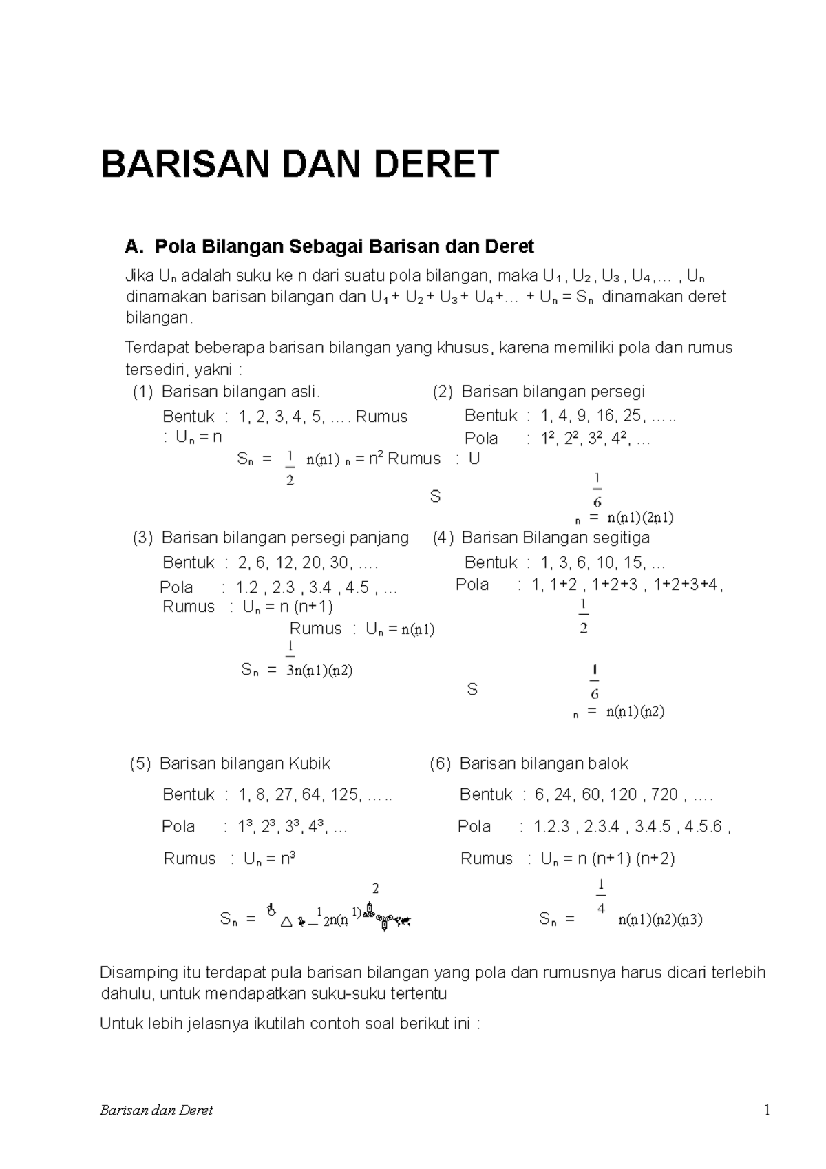 01-Barisan dan Deret: Pola Bilangan dalam Matematik - Studocu