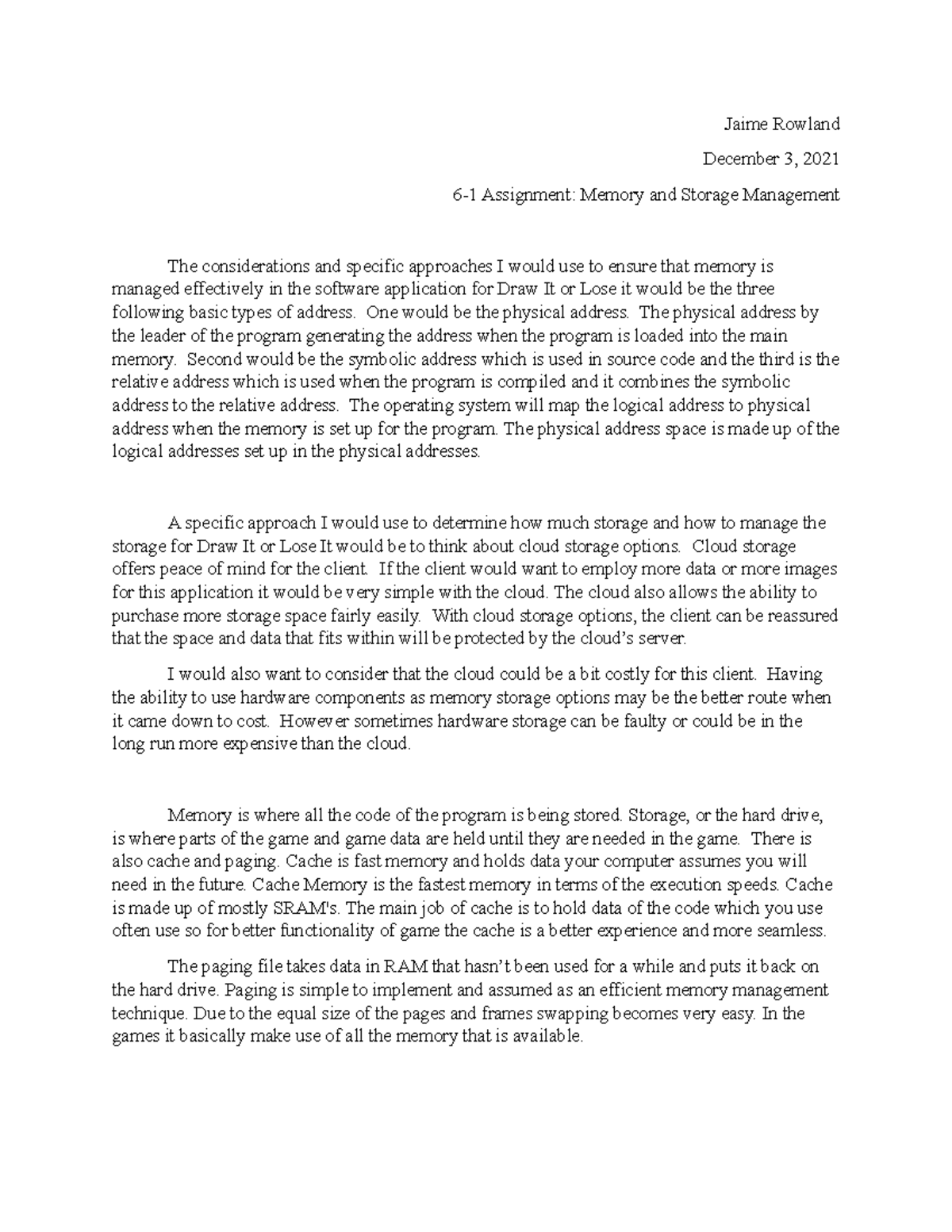 6 1 Assignment Memory And Storage Management Jaime Rowland Jaime Rowland December 3 2021 6 1