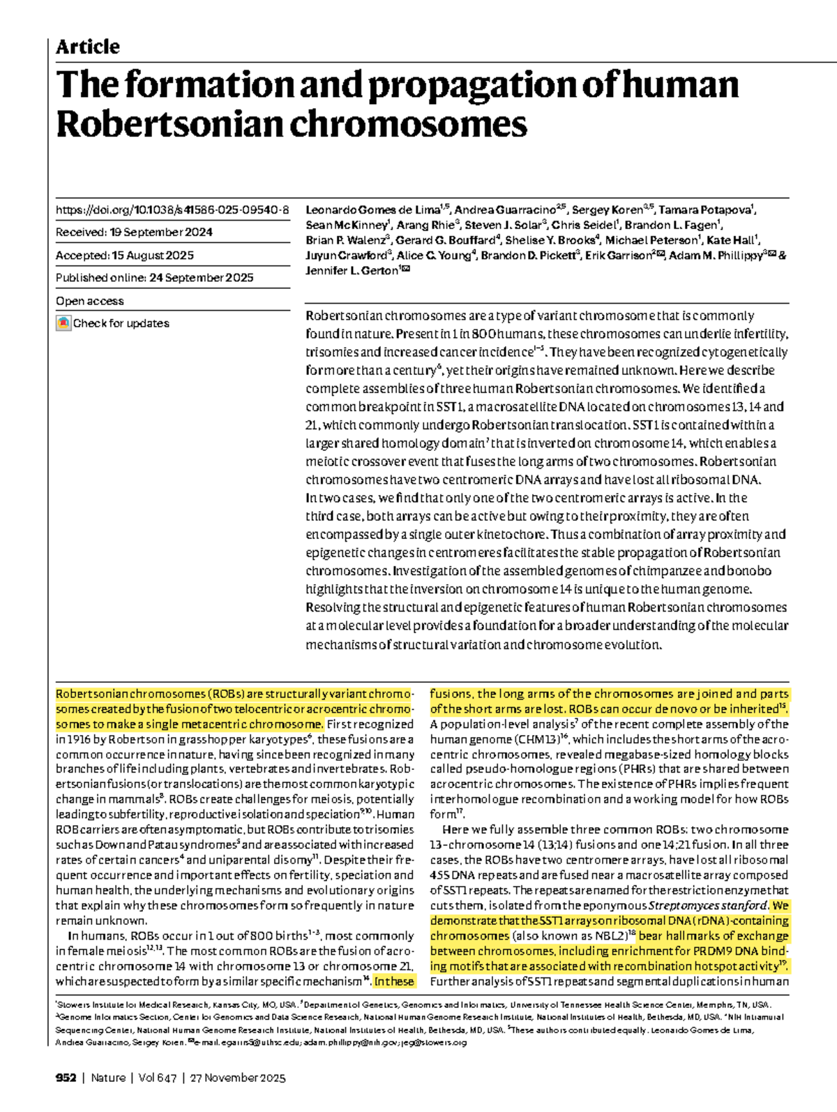 Human Robertsonian Chromosomes: Formation and Propagation Insights ...