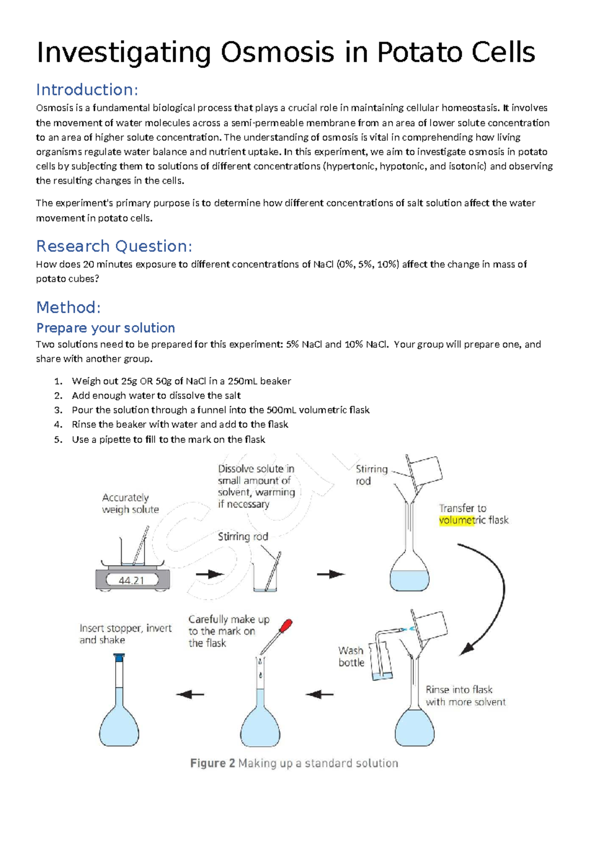 Osmosis Experiment in Potato Cells: Effects of NaCl Concentration - Studocu
