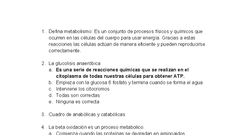 Metabolismo y Procesos Bioquímicos: Resumen y Preguntas Clave - Studocu