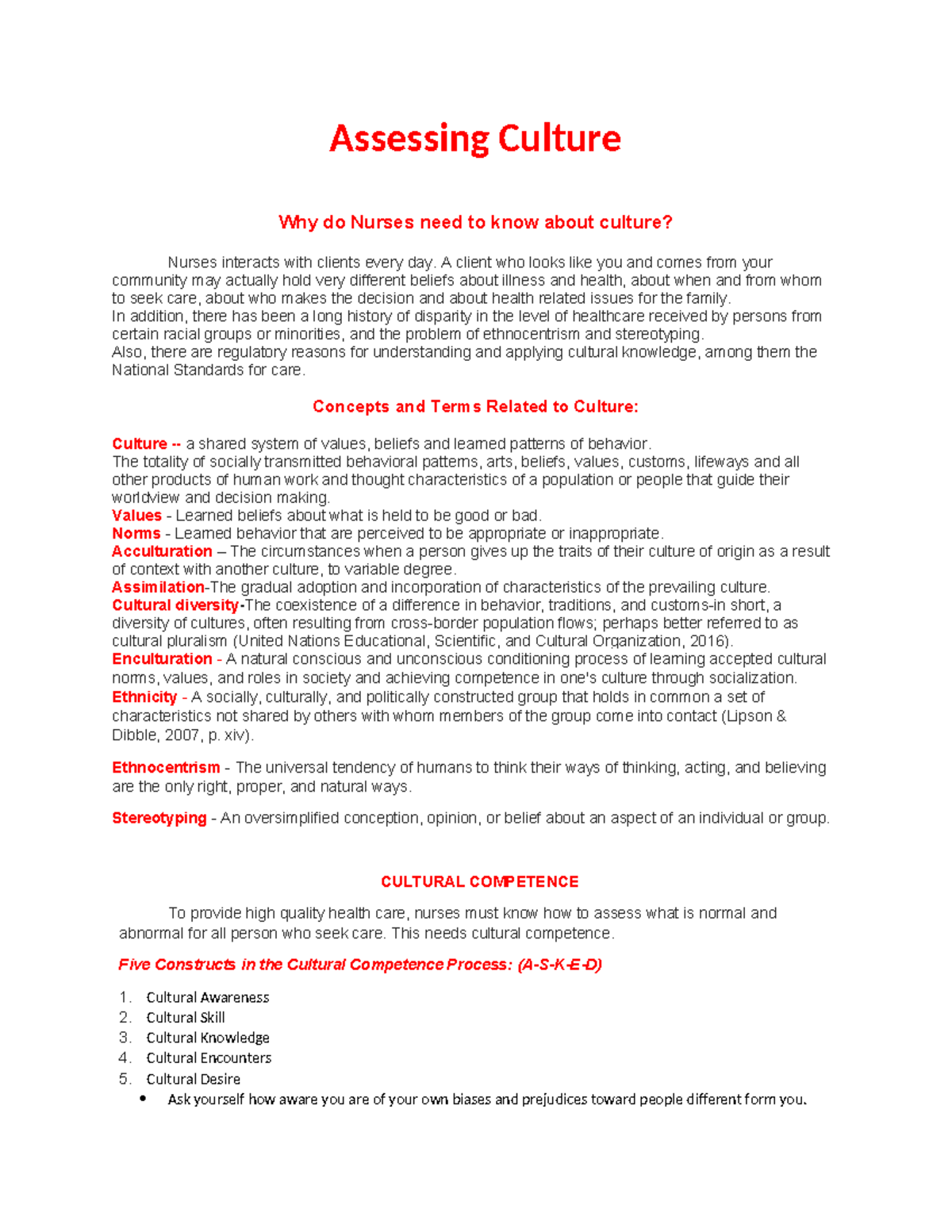 Cultural Competence in Nursing: Assessing Culture for Quality Care ...