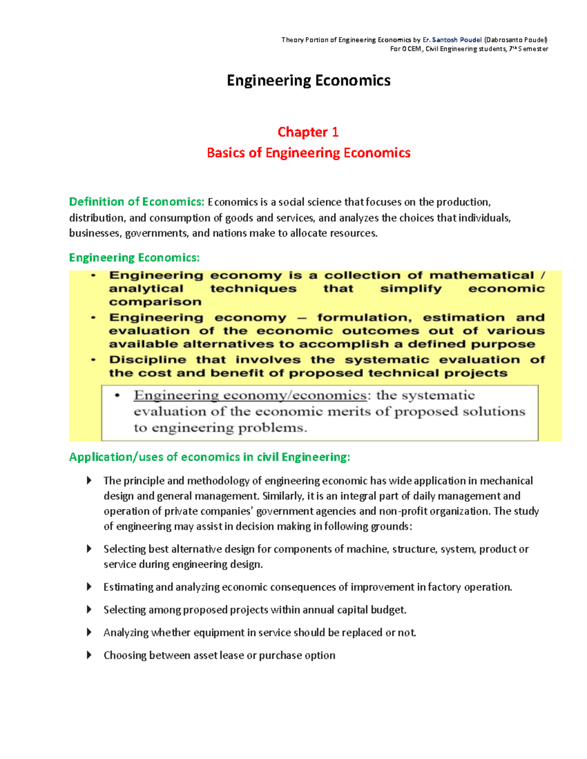 Engineering Economics Theory Notes for OCEM Civil Eng. 7th Sem - Studocu