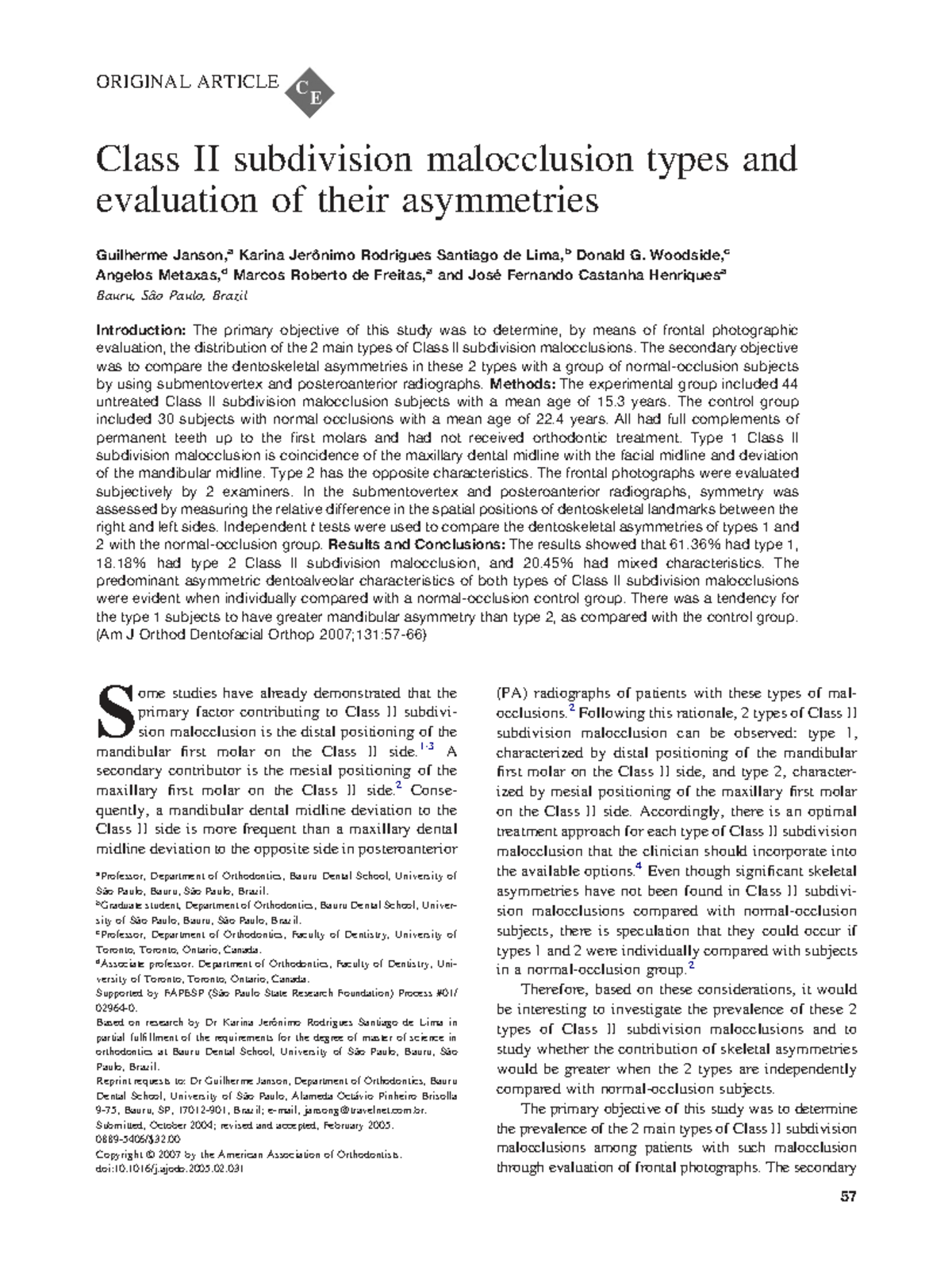 Class II Subdivision Malocclusion Types & Asymmetry Evaluation - Studocu