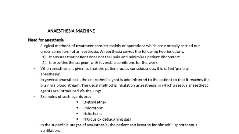 ANAESTHESIA MACHINE: Overview and Functions of Anesthetic Delivery ...