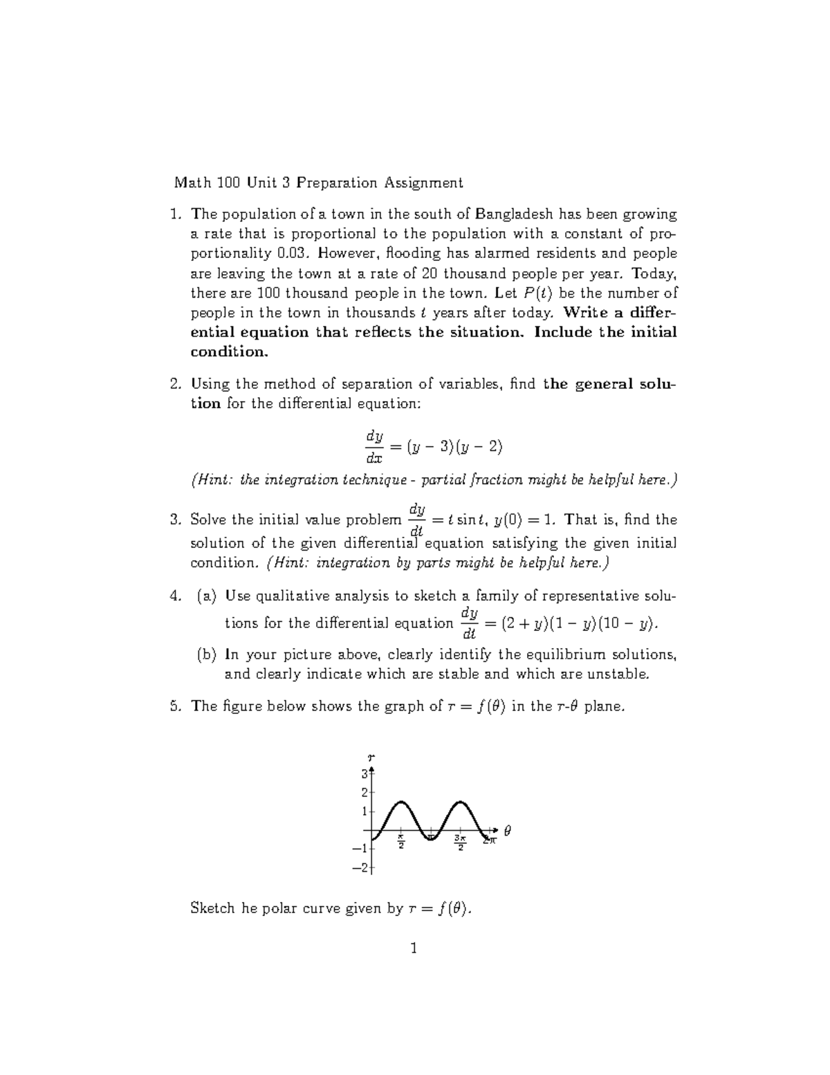 Math 100 Unit 3 Preparation Assignment 2024: Differential Equations and ...