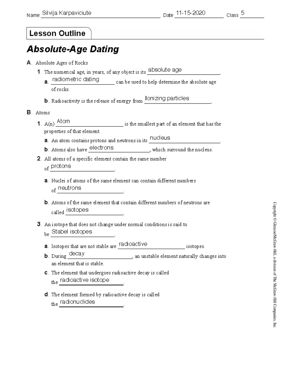 3.2 Lesson Review fillable - Name Date Class Absolute-Age Dating A ...