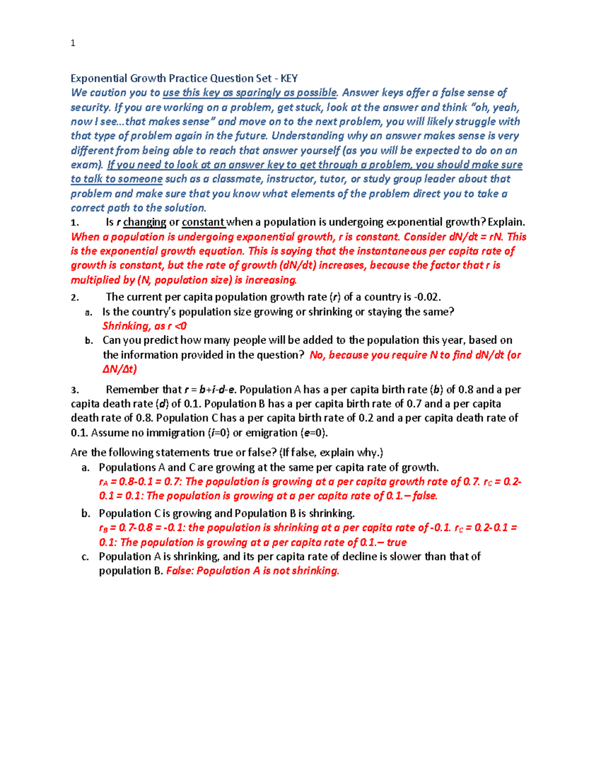 PQ Set 4: Exponential Growth Practice Questions - Answer Key - Studocu