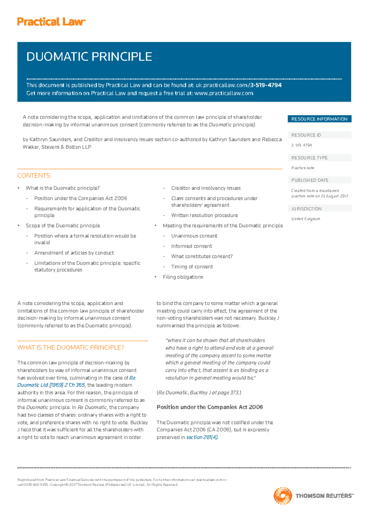 Understanding the Duomatic Principle: Common Law Shareholder Decisions ...