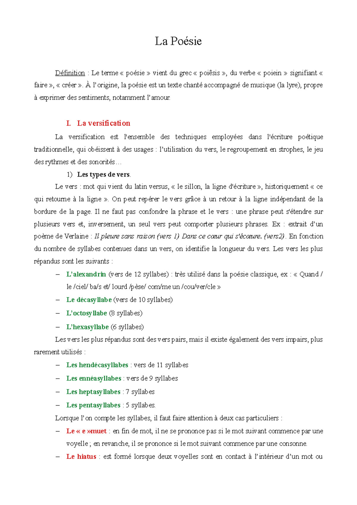 Cours de Poésie : La Versification et Évolution des Formes Poétiques ...