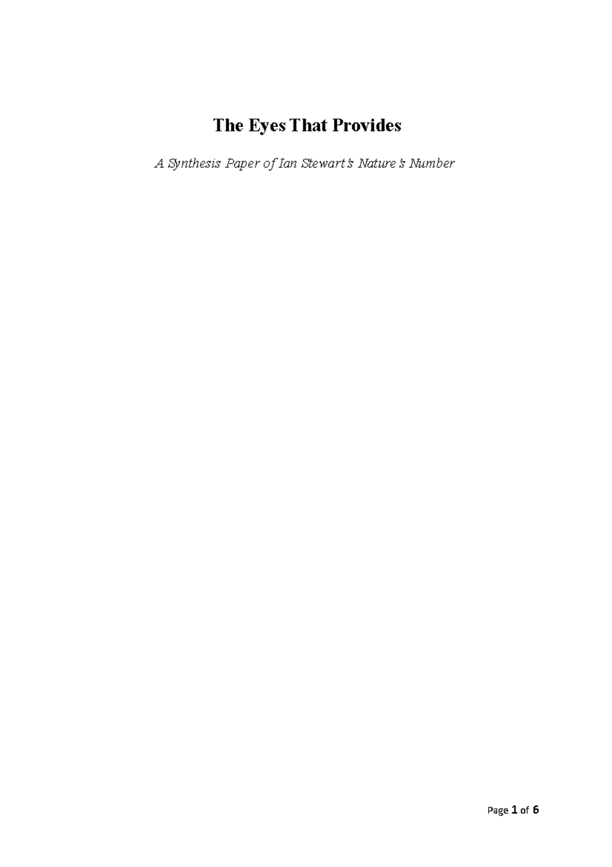Synthesis Paper of Ian Stewart’s Nature’s Number Mathematics - It ...
