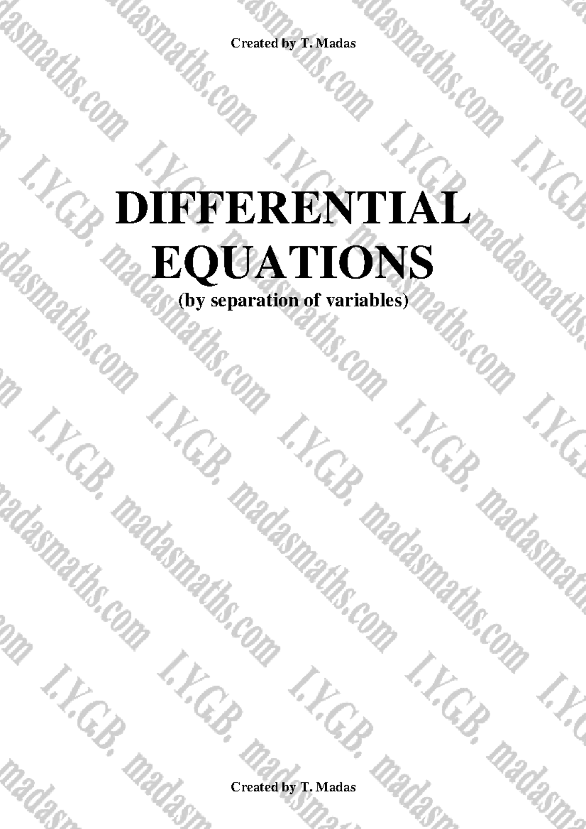 Differential Equations (Separation of Variables) - General Solutions ...