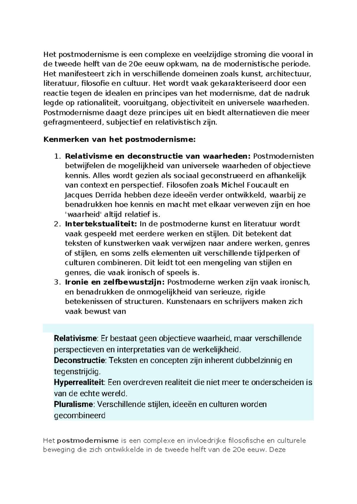 Wat is Postmodernisme? Een Analyse van Kenmerken en Invloeden - Studeersnel
