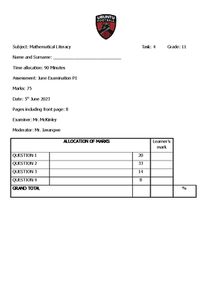 Gr10 SBA 3 ML - Grade 10 Mathematical Literacy investigation. CAPS ...
