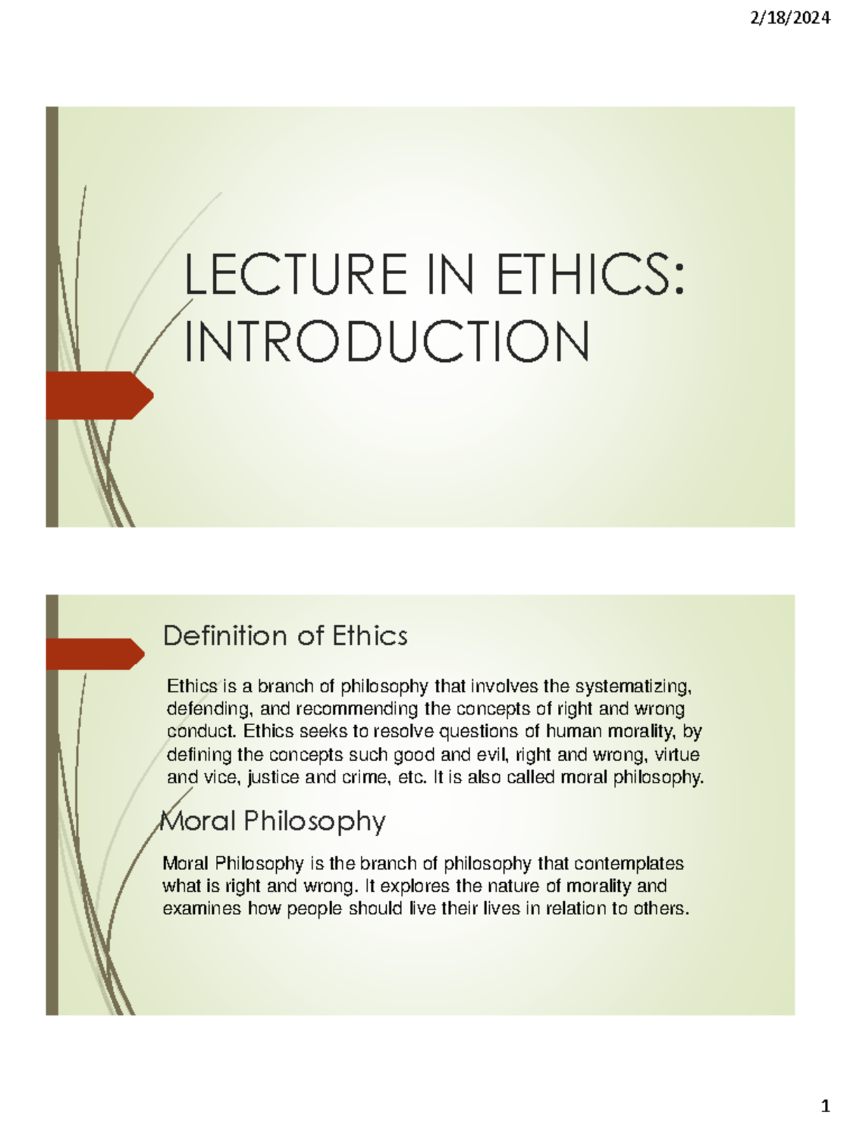 ETHICS LECTURE 1: INTRODUCTION TO MORAL PHILOSOPHY و IMPORTANCE - Studocu
