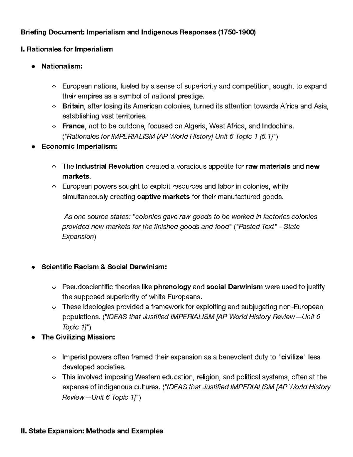 Study Guide 6: Imperialism and Indigenous Responses (Units 6.1-6.3 ...