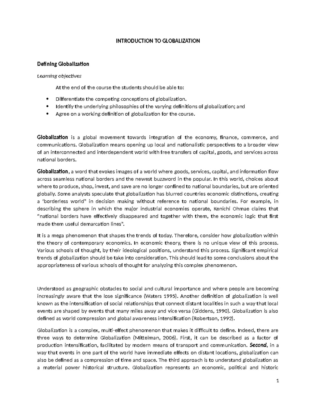 Globalization Theories Overview: Comparative Analysis and Impacts - Studocu