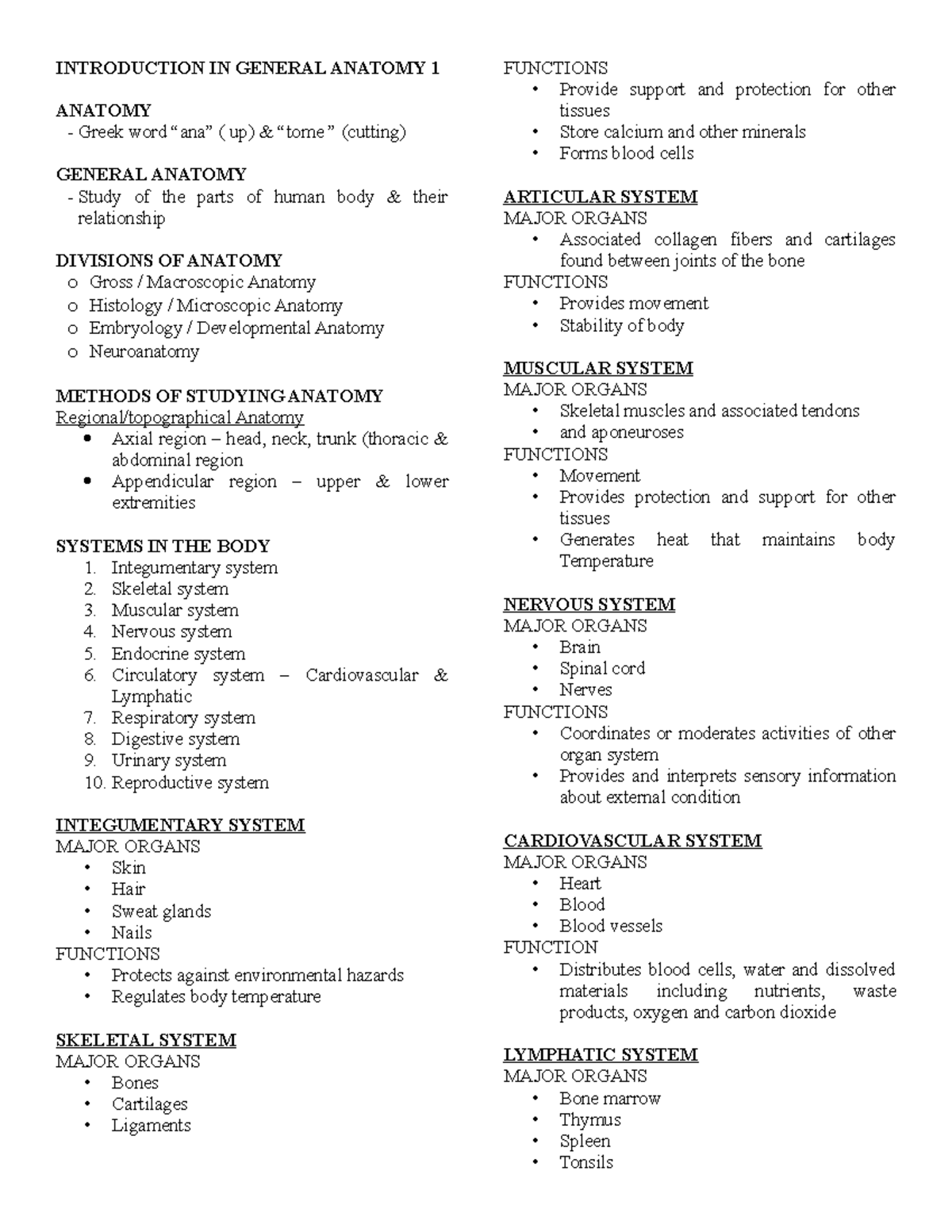 GENERAL ANATOMY 1: Comprehensive Overview of Body Systems and Functions ...
