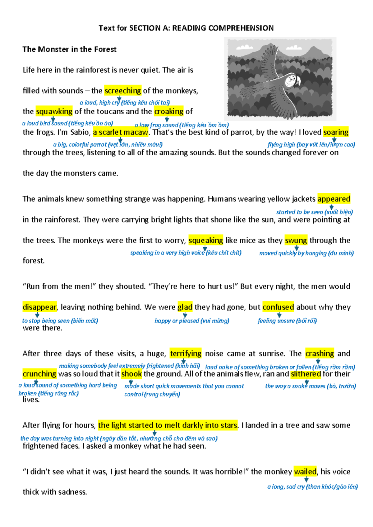 Text - READING COMPREHENSION: The Monster in the Forest (Annotated ...