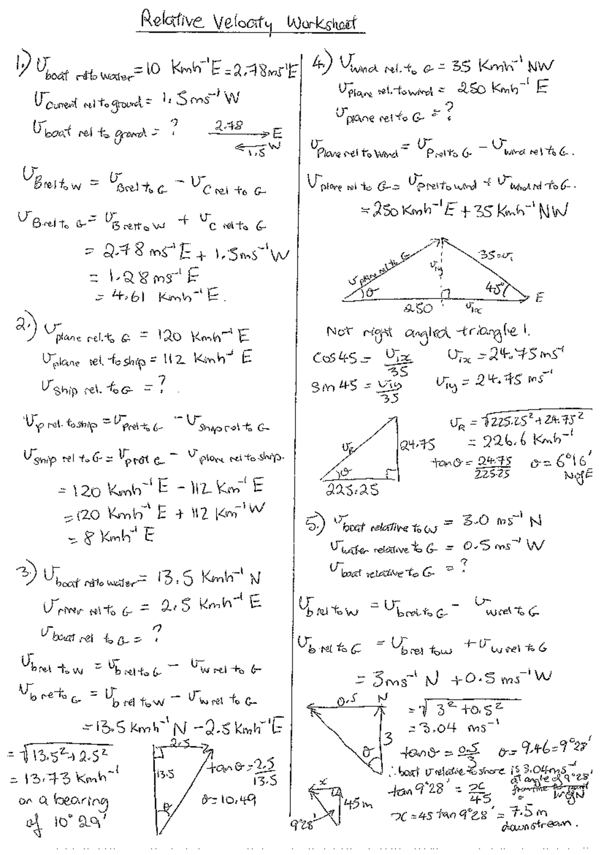 Solutions to Relative Velocity Worksheet (Course Code: RV101) - Studocu