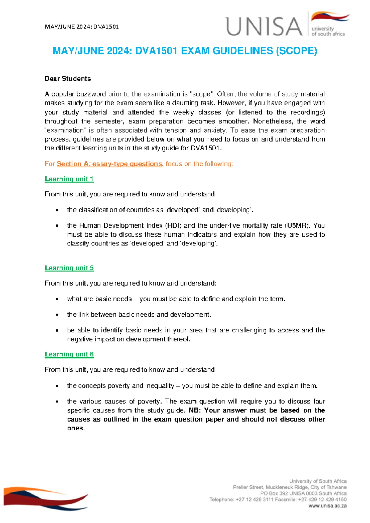 DVA1502 MAY JUNE EXAM - DVA1502 MAY/JUNE 2023 S1 EXAMINATION Student ...