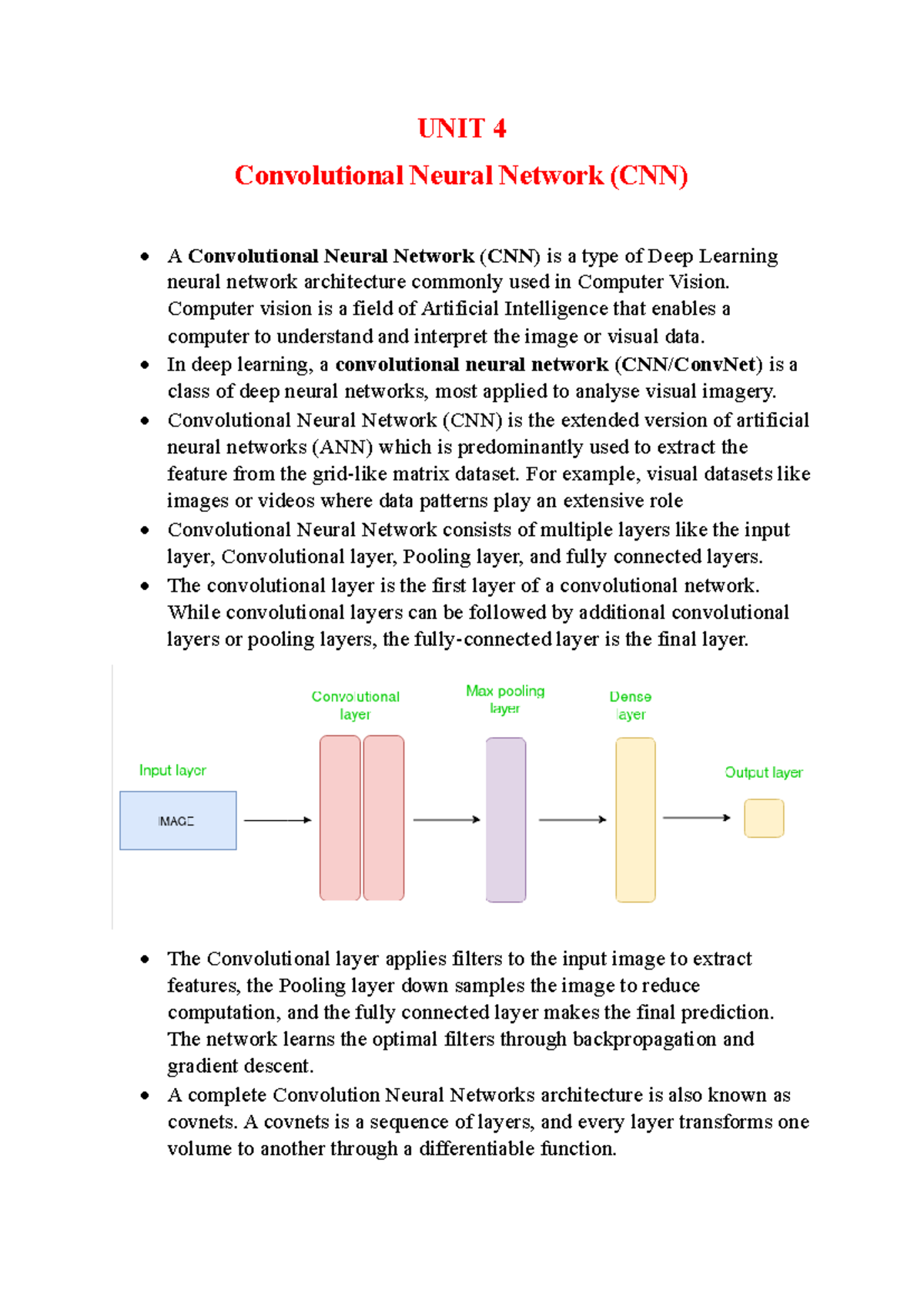 Unit 4 CNN: Understanding Convolutional Neural Networks for Deep ...