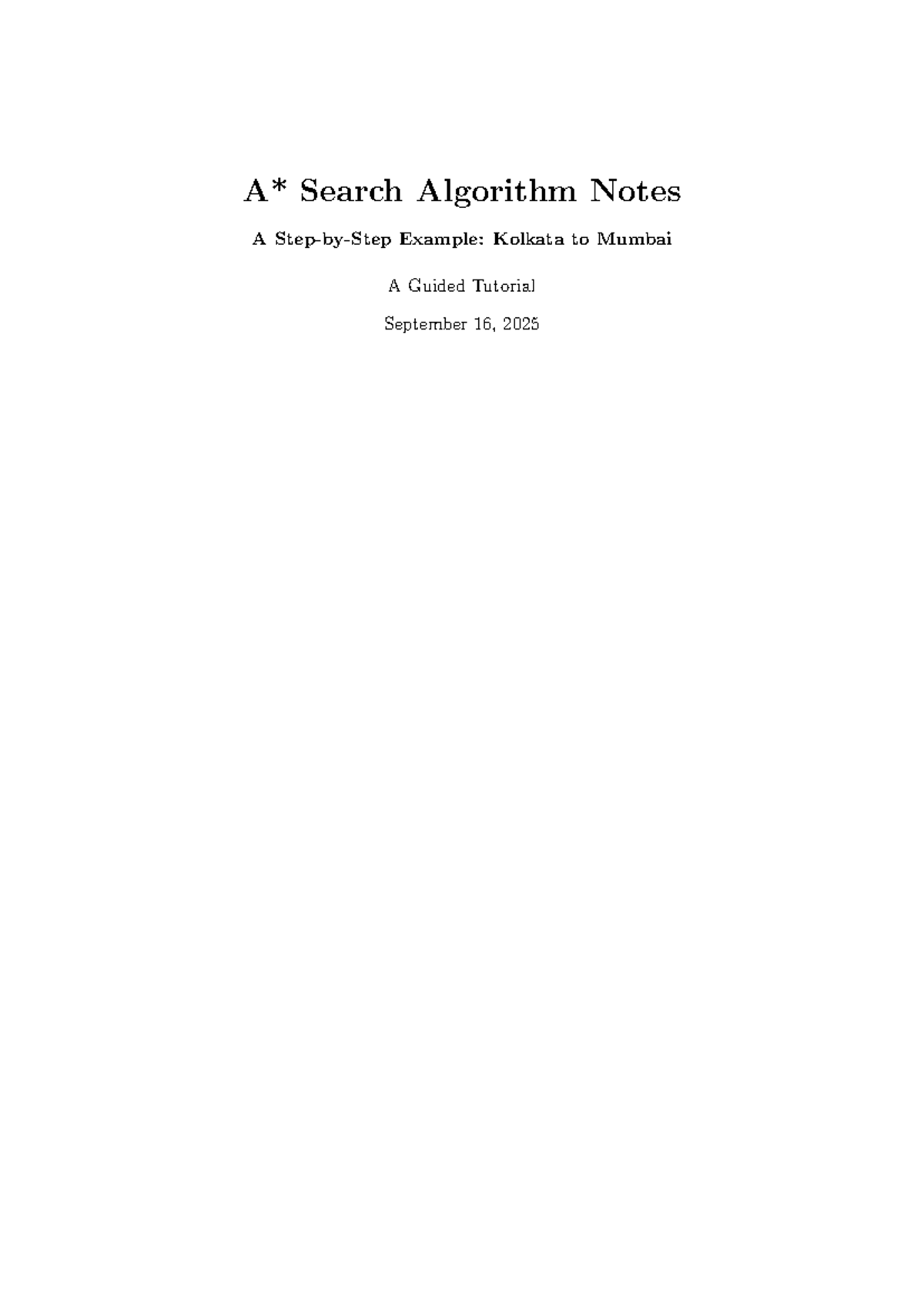 A* Algorithm Lecture Notes: Kolkata to Mumbai Example - Studocu