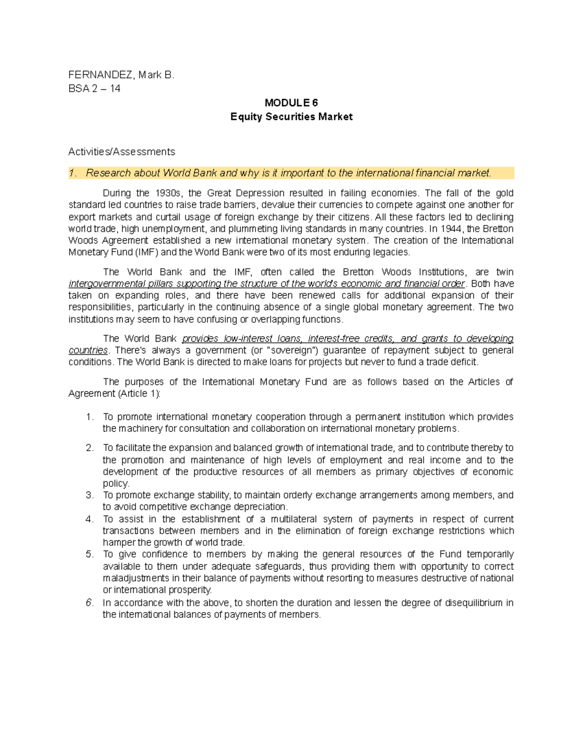 Module 7 Answers on Assessment Fernandez, Mark B BSA 2-14 - FERNANDEZ ...