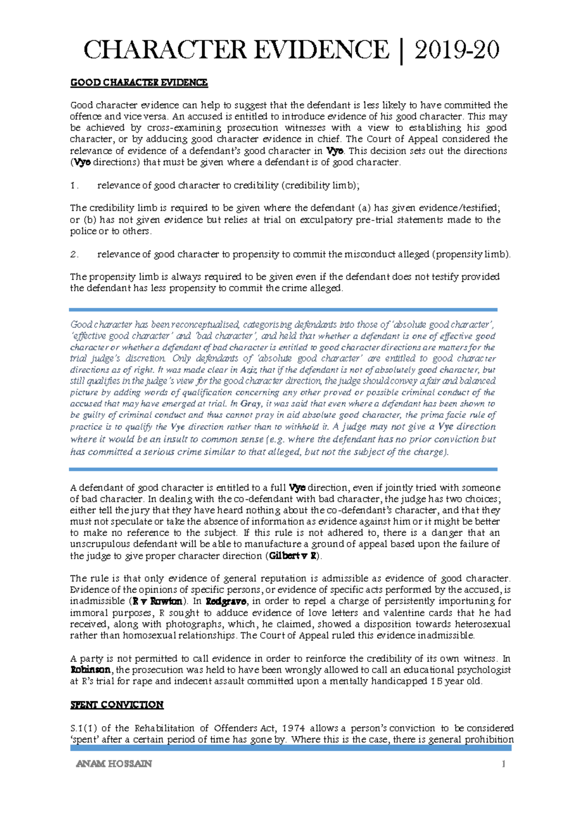 Good Character Evidence Analysis (LAW 2019-20) - Studocu