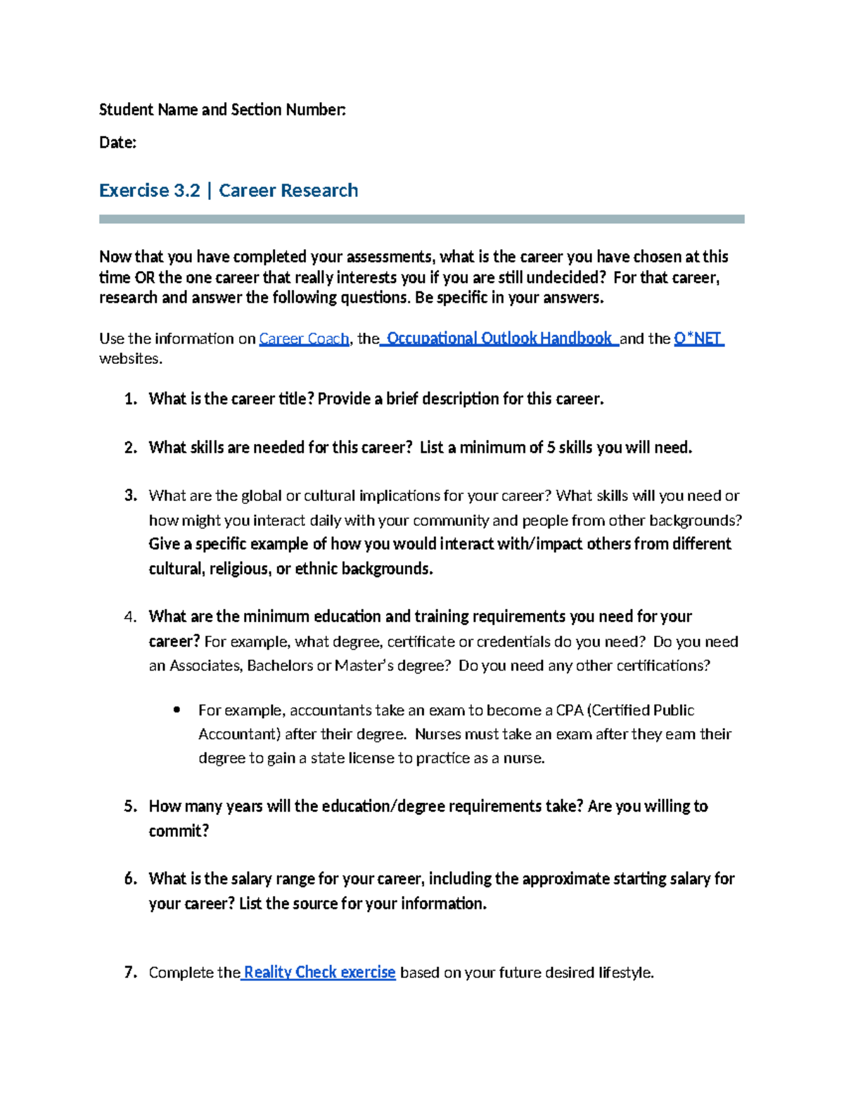 Exercise 3.2 Career Research Assignment SP25 - Studocu