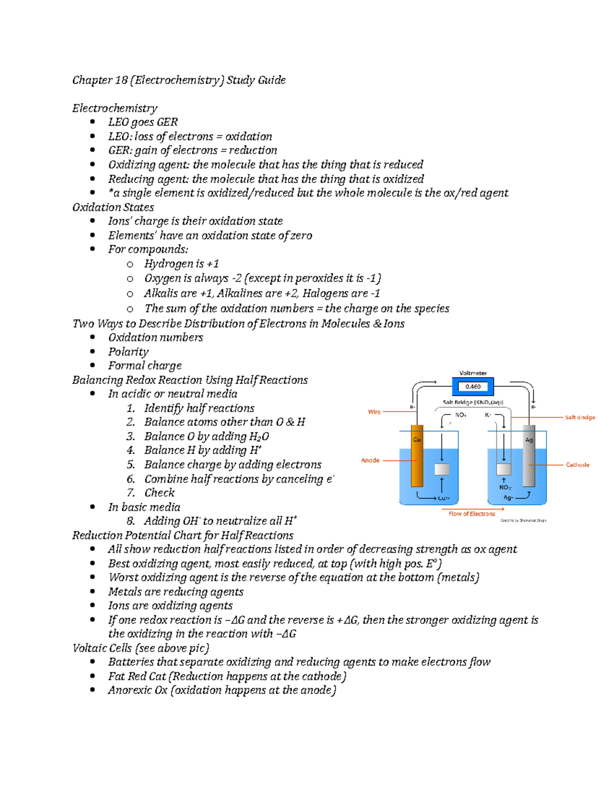 Chapter 18 Study Guide - Electrochemistry Overview for General Chem II ...