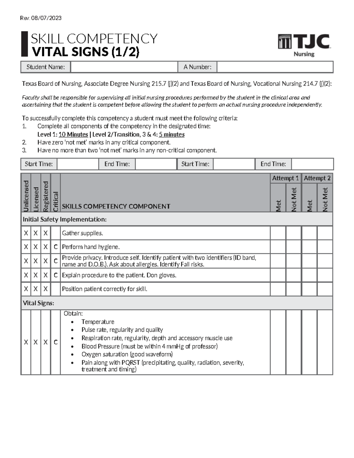 Rev. SKILL COMPETENCY: VITAL SIGNS Check Off for ADN 215.7 & VN 214.7 ...