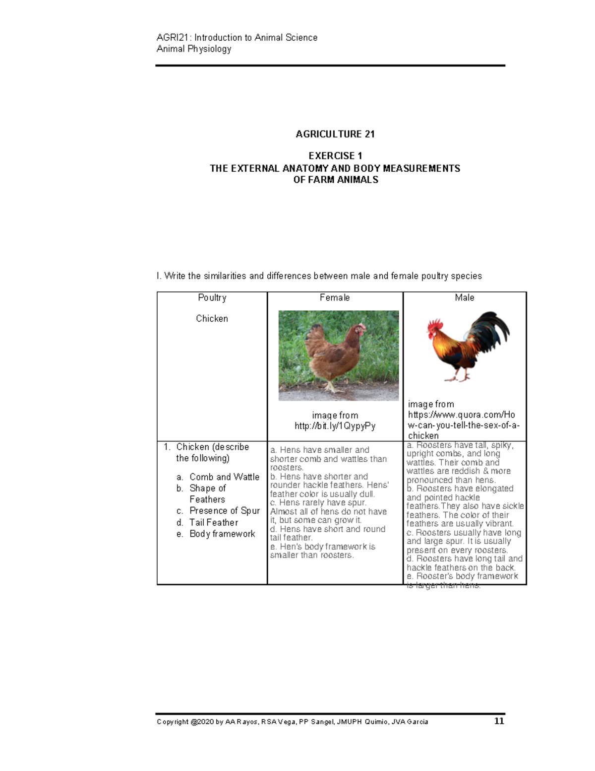 AGRI 21 Exercise 1: External Anatomy & Body Measurements of Farm ...