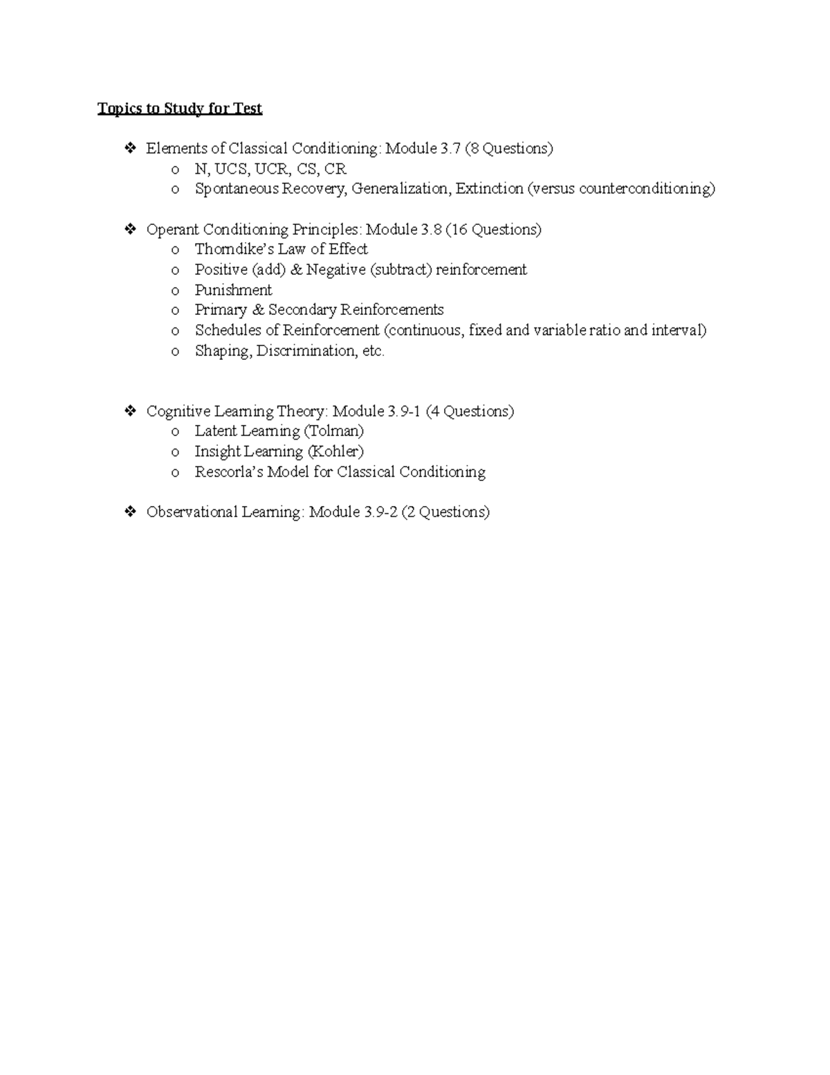 Modules 3.7-3.9 Test Prep - Topics to Study for Test Elements of ...