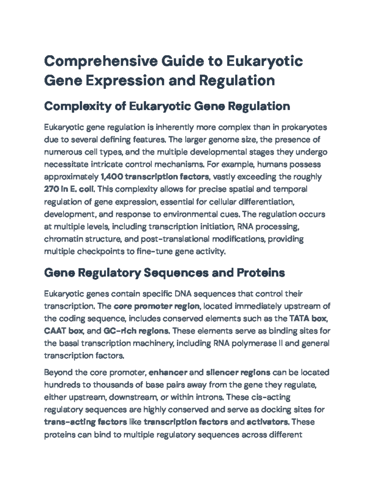 Comprehensive Summary of Eukaryotic Gene Expression Regulation (BIO 101 ...