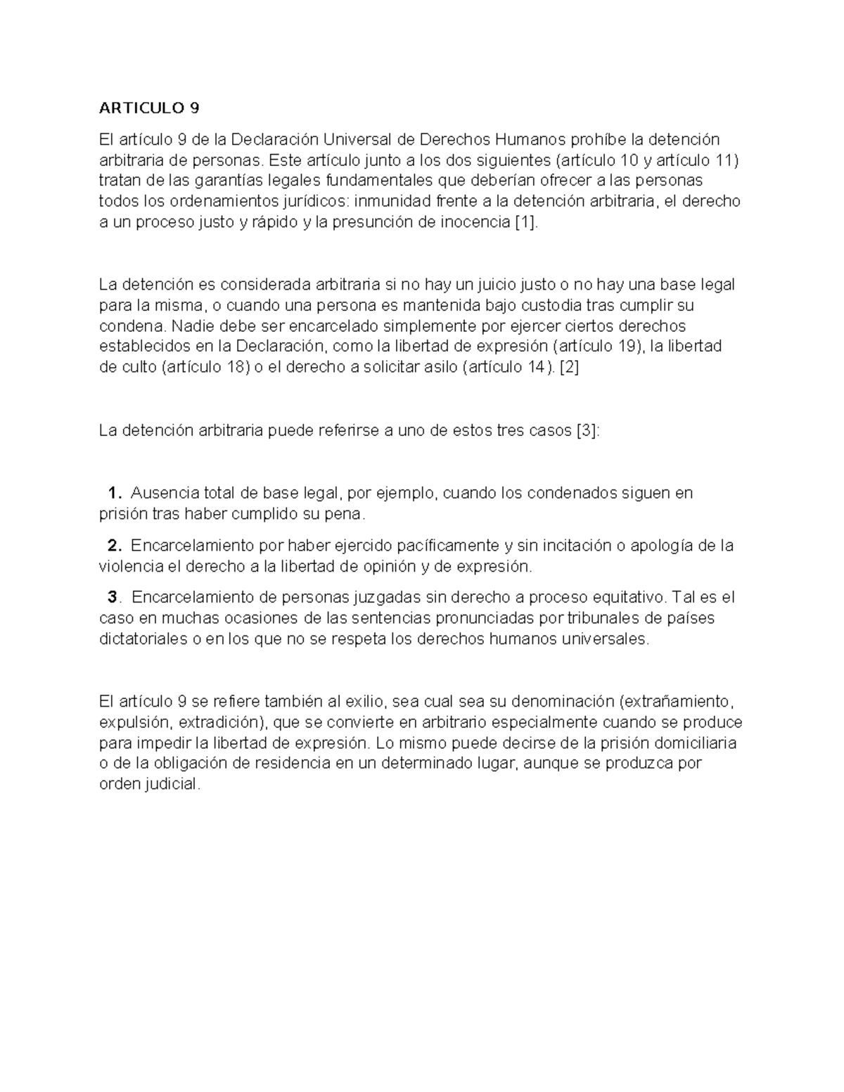 Articulo 9 - suerte - ARTICULO 9 El artículo 9 de la Declaración ...