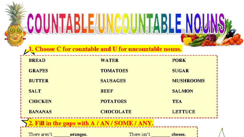 Contable e Incontable: Nouns & Quantifiers Exercises - Studocu