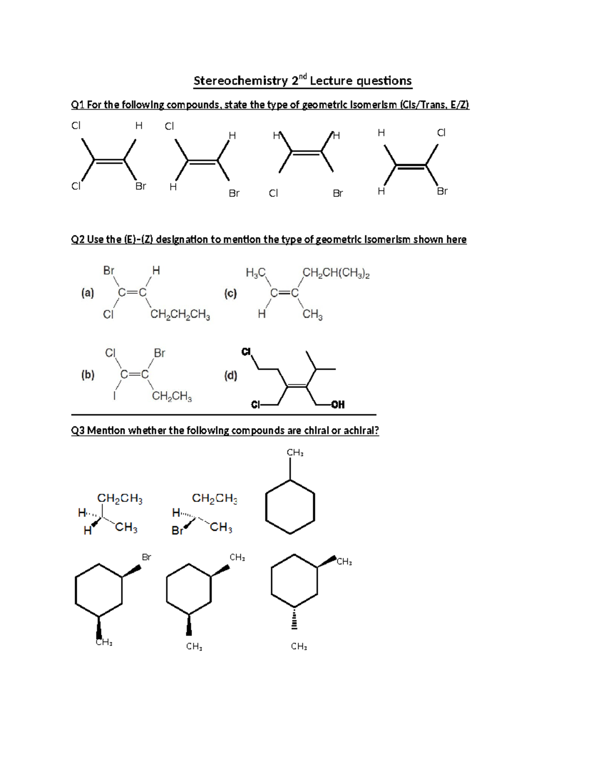 Stereochemistry 2nd Lecture Questions for 2026 Exam - Studocu