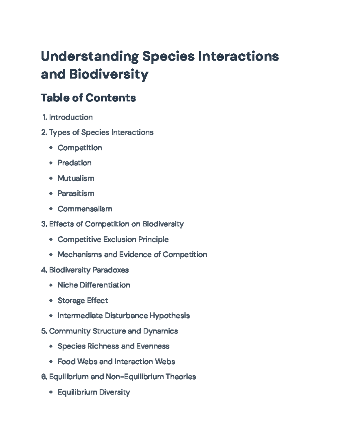 Understanding Species Interactions and Biodiversity Dynamics ...