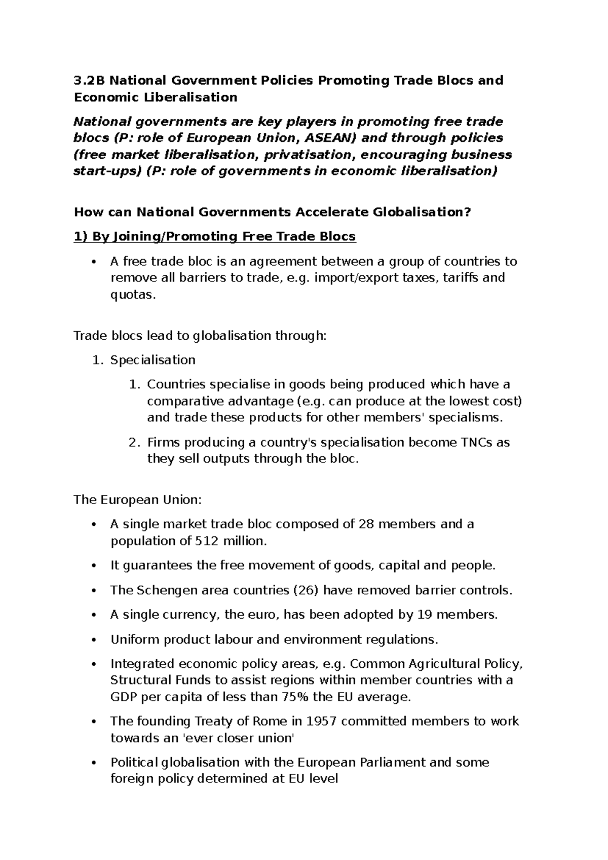 3.2B National Gov't Policies on Trade Blocs & Economic Lib. - Studocu