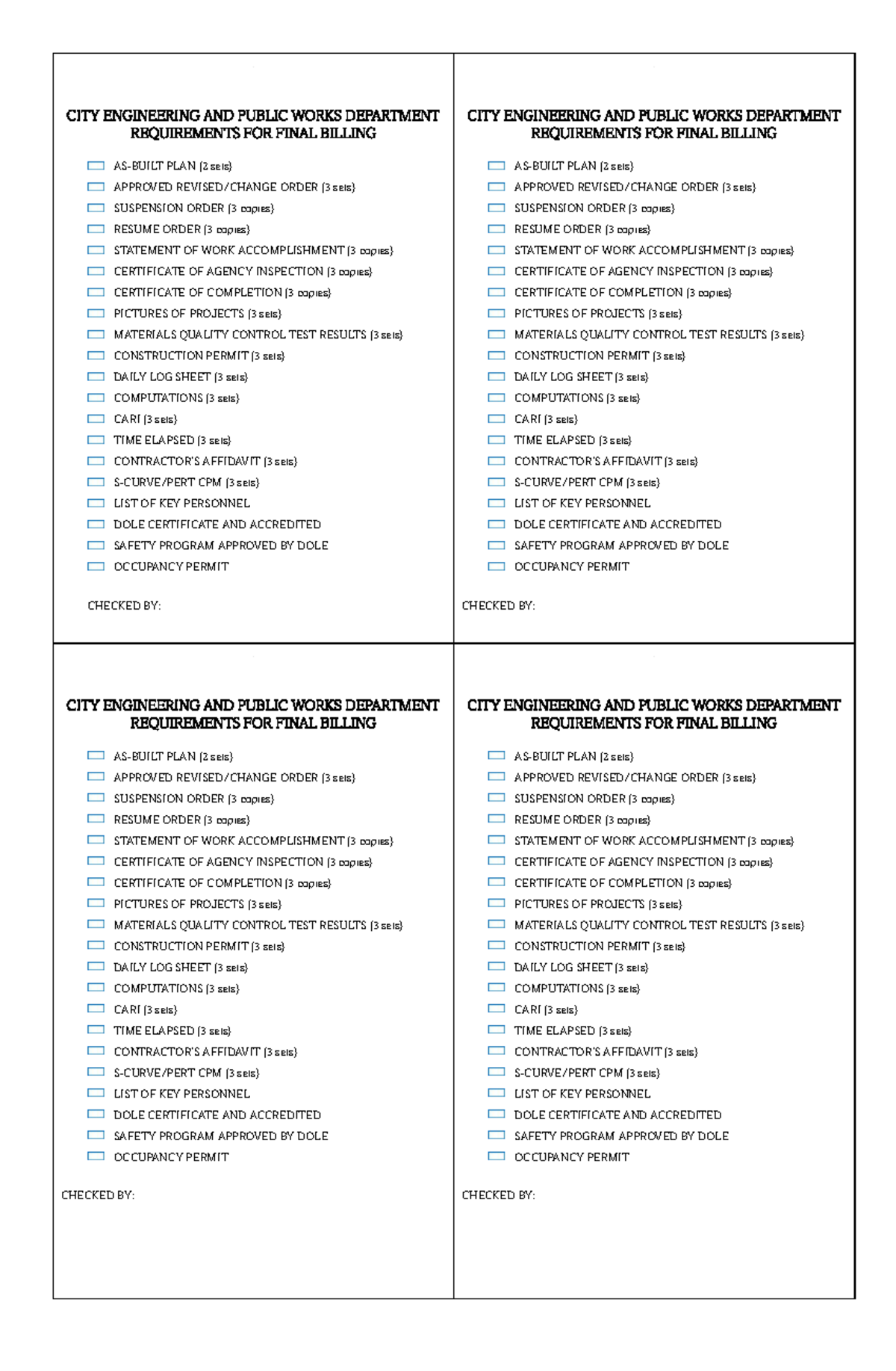 Final Bill Requirements for City Engineering Projects - Studocu