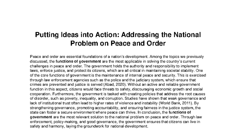 GOV 101: Peace and Order Solutions through Effective Governance - Studocu